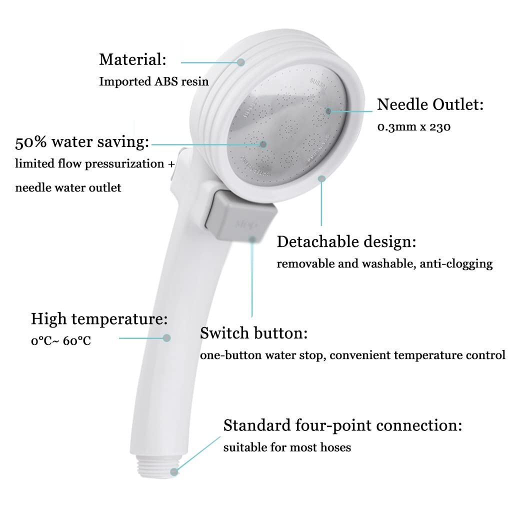 Pressurized shower head with 230 water outlets, Bathroom Shower Kit for home use with Swivel head, Spa Showerheads, One-click water stop