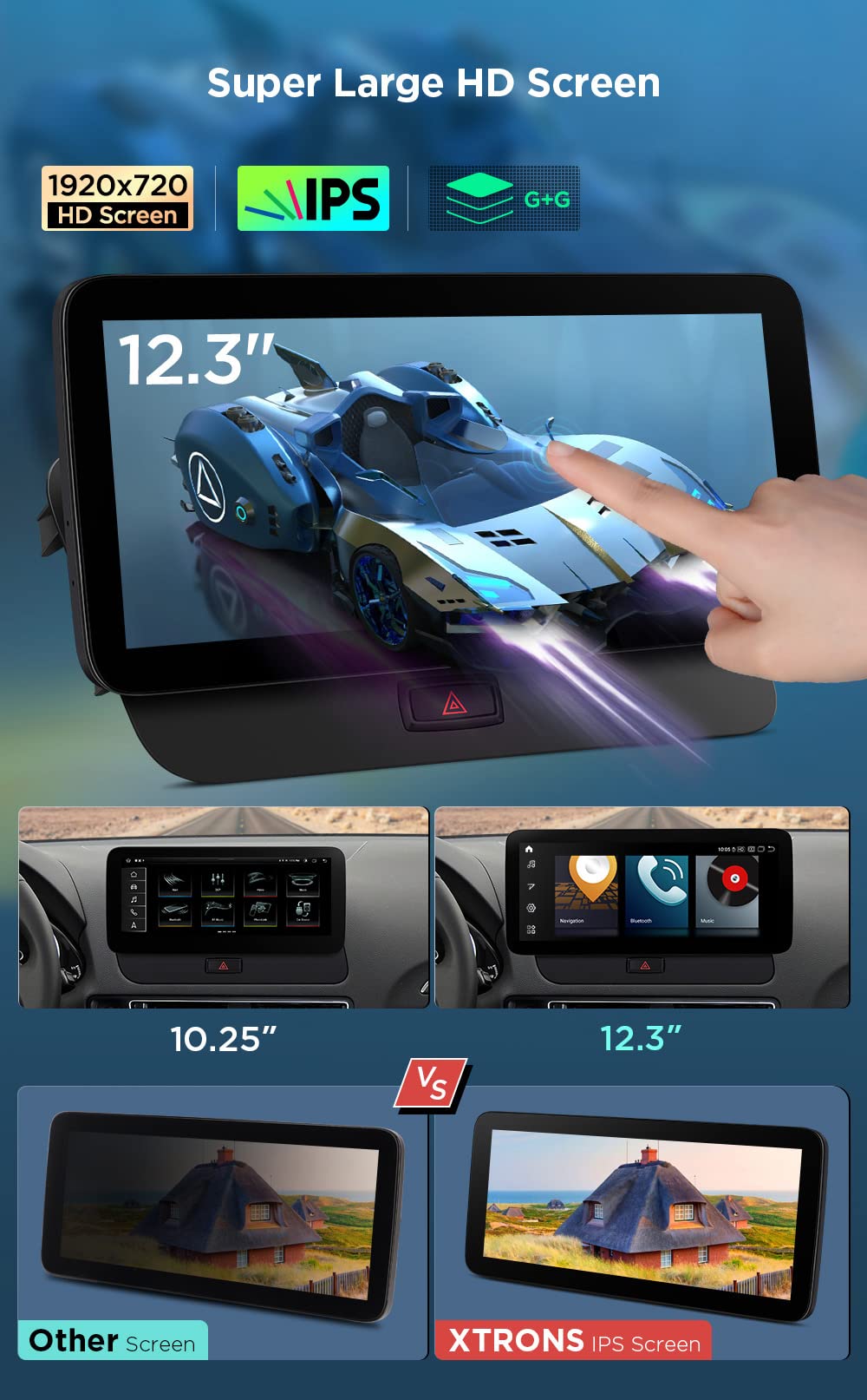 XTRONS 12.3 Inch IPS Car Touch Screen for Audi Q5 Concert/Symphony Radio System, Android 12 Car Stereo Radio GPS Navigation - Qualcomm Octa Core, 8GB+128GB, Car Play, Android Auto, 5GHz WiFi