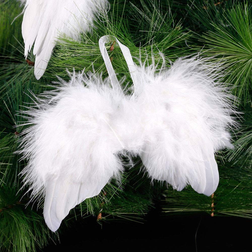 SPDD 10pcs Christmas Tree Decor Feather Wing,Christmas Tree Decoration Angel Wings Hanging Ornament Home/Party/Wedding White Feather Wing Ornament(12x10cm)