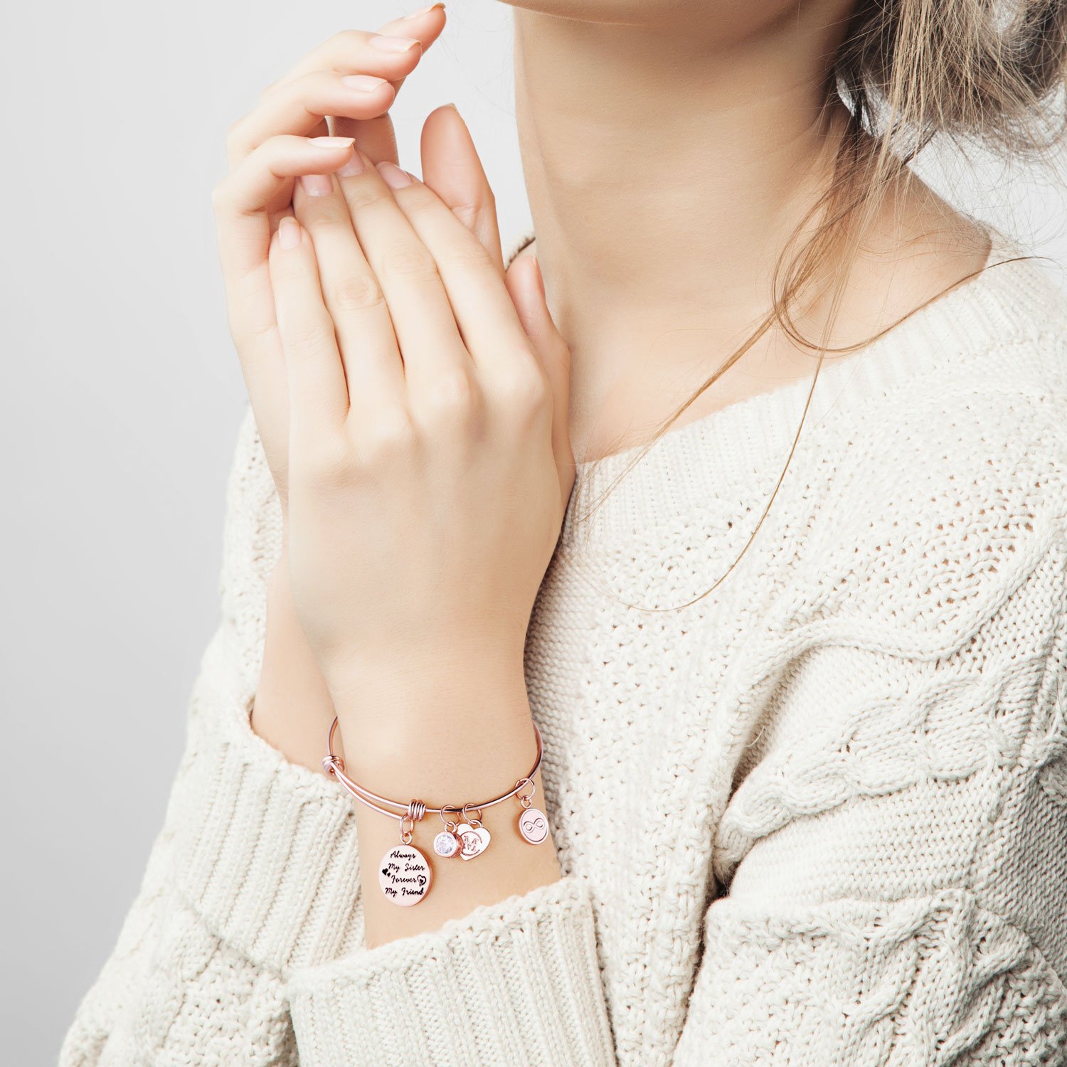 Sister Friend Expandable Charm Inspirational Bangle Bracelets Always My Sister Forever My Friend