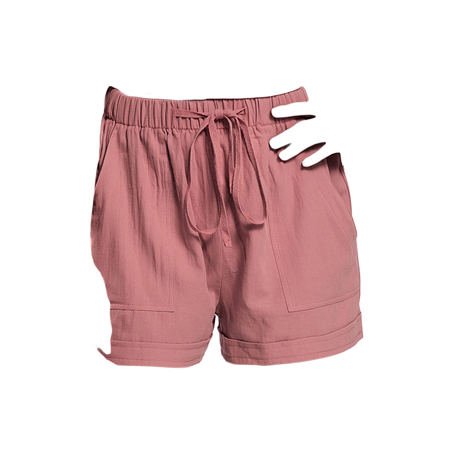 Womens Soft Comfy Drawstring Short Pleated Elastic Waist Pocketed Shorts Outdoor Workout Running Wide leg Short-pant (Pink,Medium)