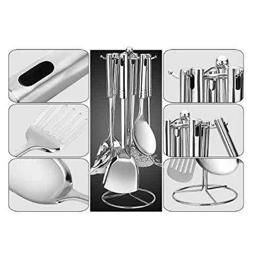 SDGH 7Pcs Kitchen Utensils Set Stainless Steel Cookware Cooking Tool Soup Spoon spatula Fork Shovel with Frame Kitchenware Kit