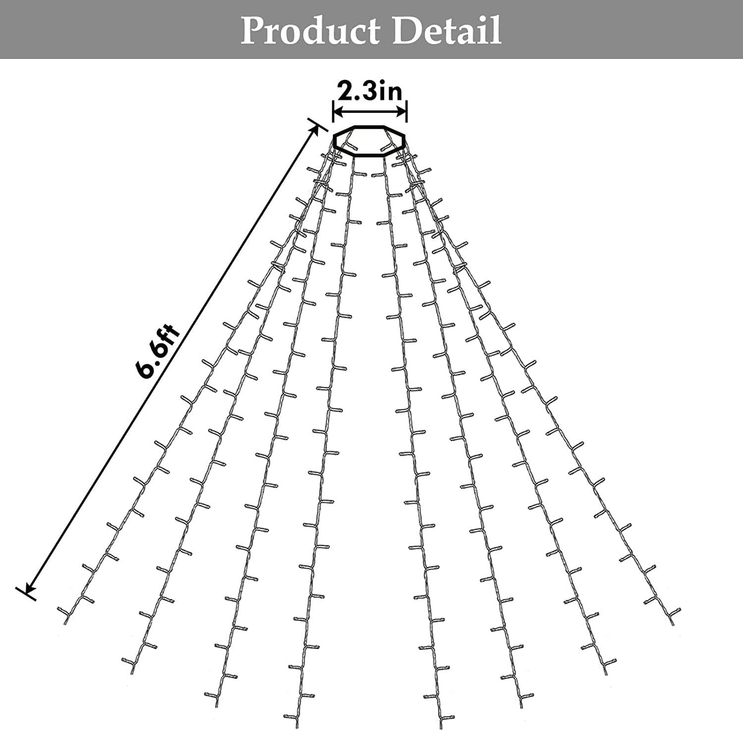 Renoliss 6.6FT x 8 Drop Lines Christmas Tree Waterfall Lights, 280 LED Christmas Lights Strings Indoor Outdor, 8 Modes Xmas Decorative Lights Plug in for 6FT- 8FT Xmas Tree Decorations (Warm White)