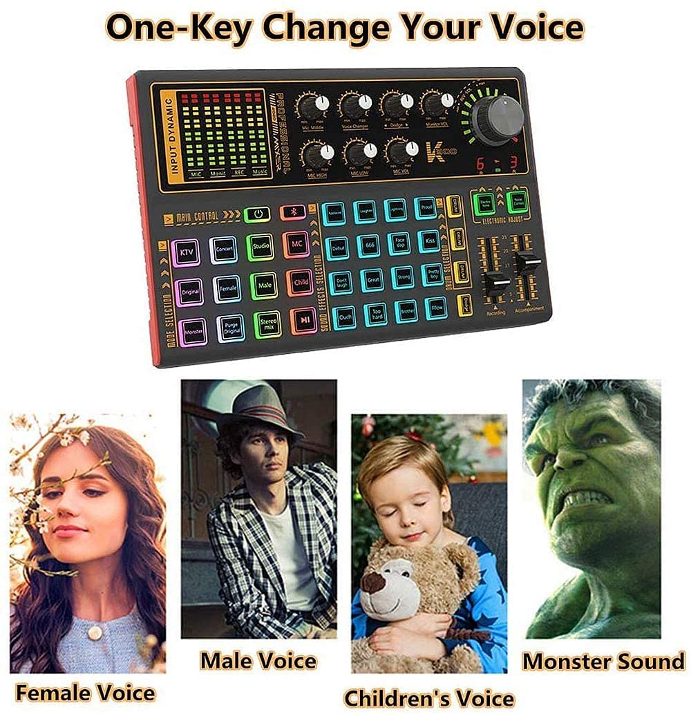 Voice Changer Sound Board, Audio Interface with Audio Mixer and Live Sound Card for Live Streaming, Guitar, YouTube, Recording and Gaming