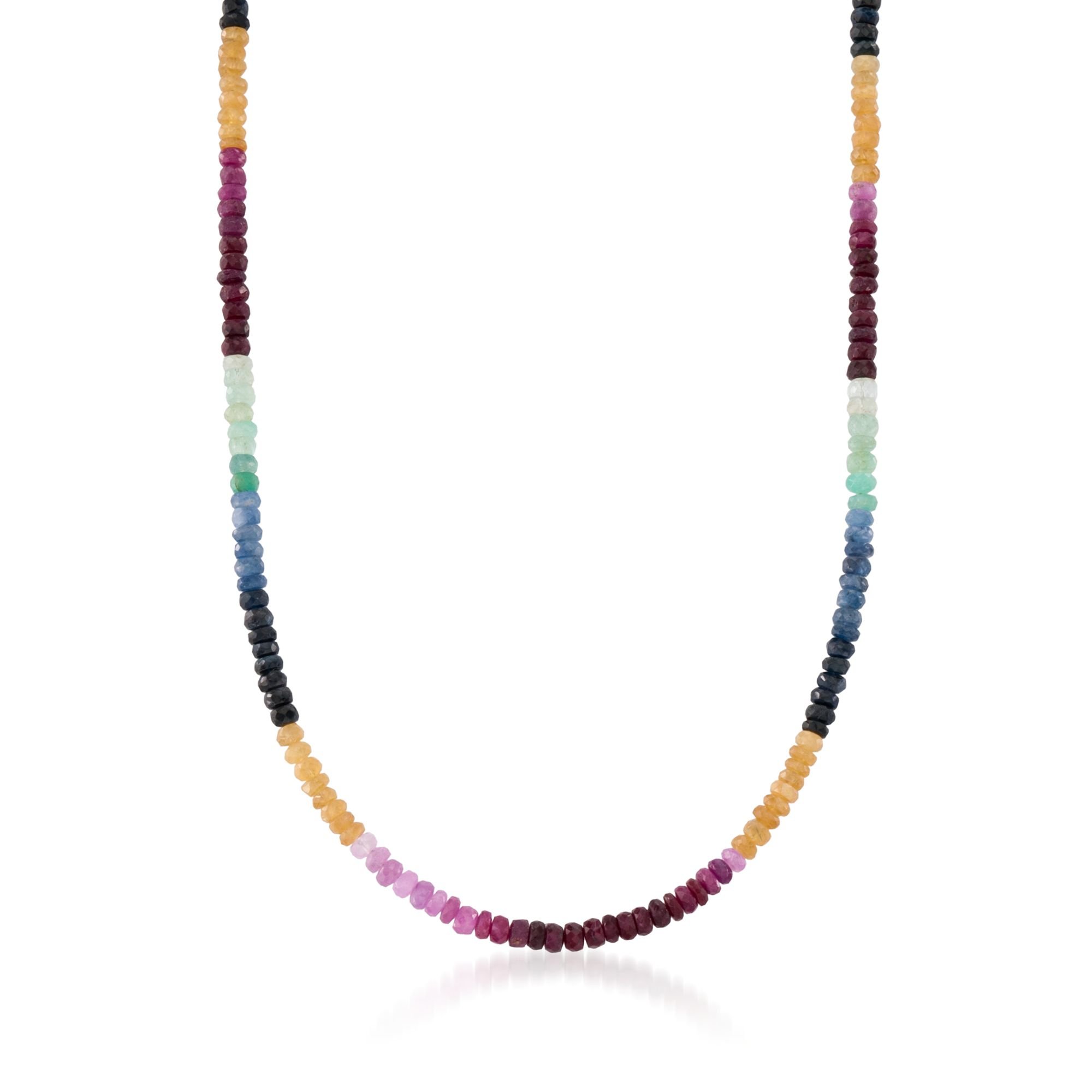 Ross-Simons 50.00 ct. t.w. Multicolored Sapphire Bead Necklace in Sterling Silver. 17 inches