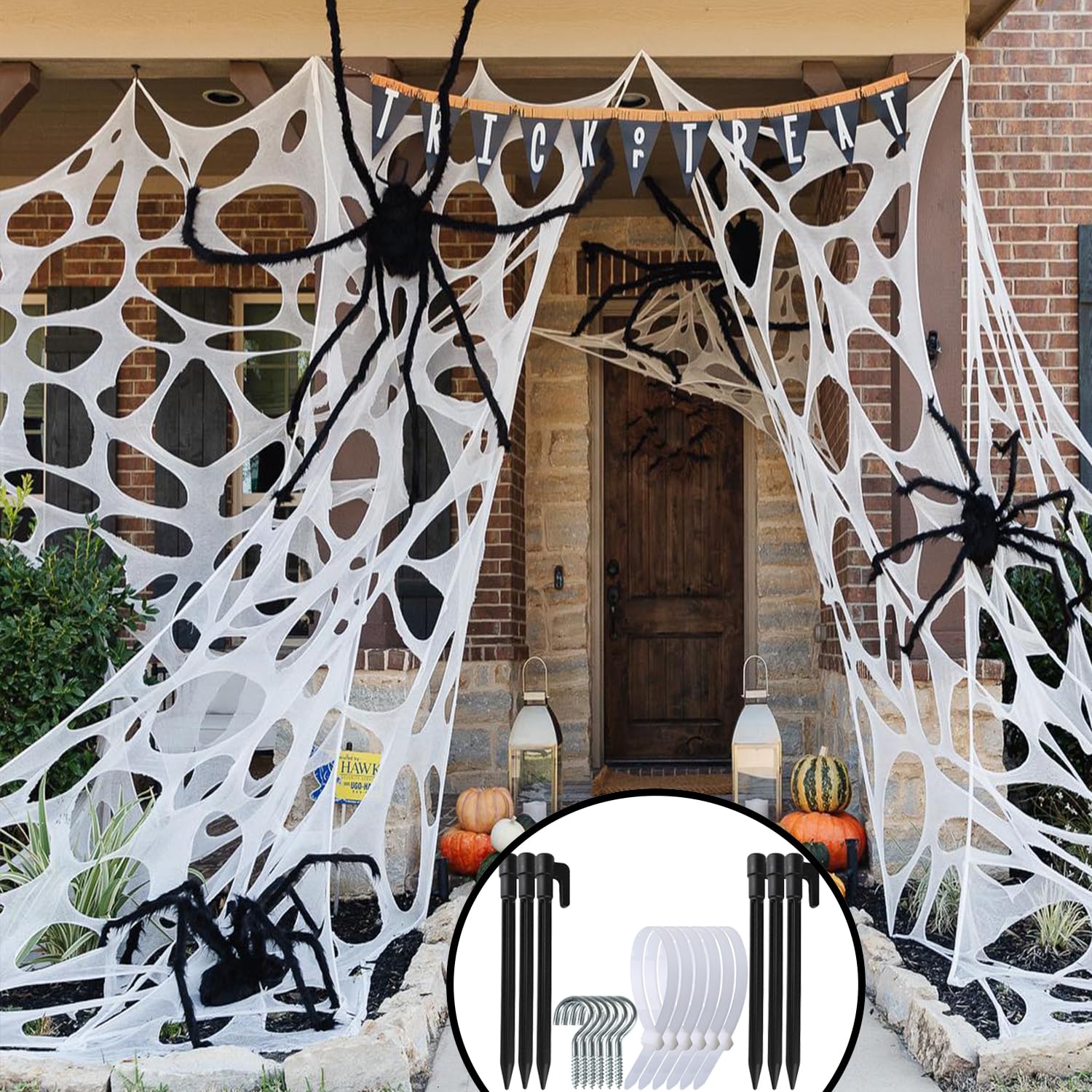 ZEWEI 660 sqft Spider Web Halloween Decorations Outdoor, Stretchy Beef Netting Halloween Spider Web, Cut-Your-Own Flexible Spider Webbing for Halloween Decor(6.6ft x 20ft)