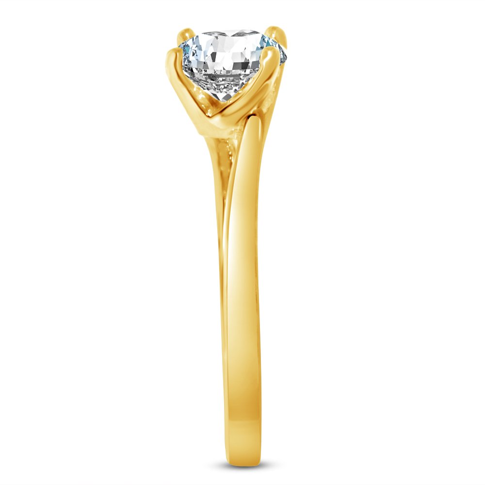 Size - 4.5 - Solid 14k Yellow Gold Round Cut Cross Over Twist Solitaire Wedding Engagement Ring CZ Cubic Zirconia 1.0ct.
