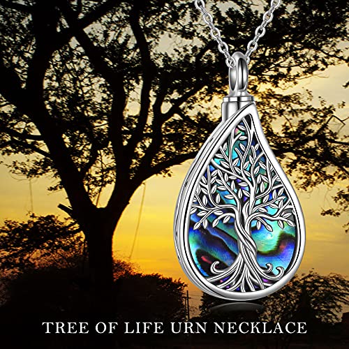 URONE Urn Necklace for Ashes Sterling Silver Teardrop Ashes Necklace Tree of Life Urn Pendant Cremation Jewelry for Ashes for Women Men