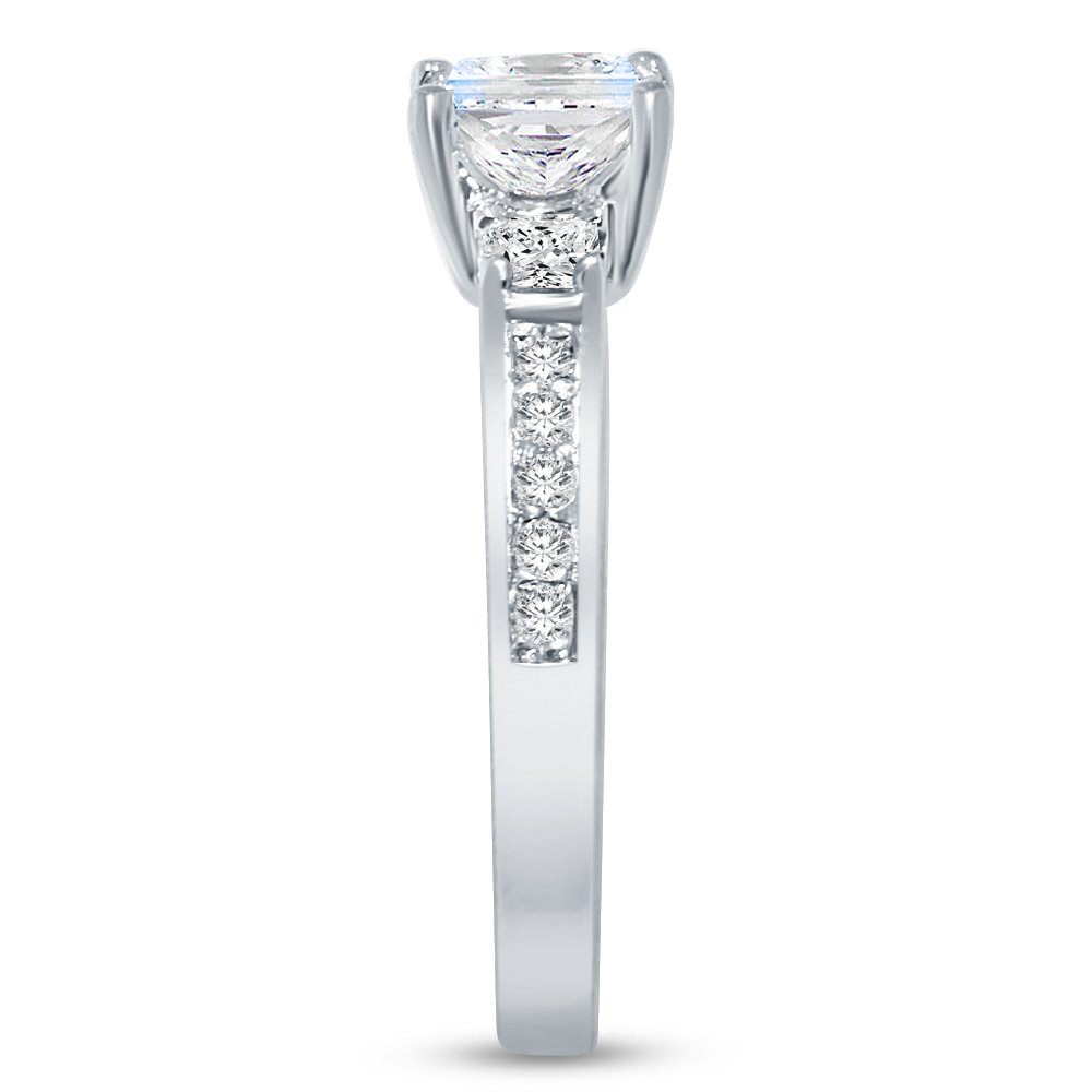 Size - 4.5-925 Sterling Silver Princess Cut 3 Stone With Accents Solitaire Engagement Ring CZ Cubic Zirconia (1.50cttw., 1.0ct. Center)