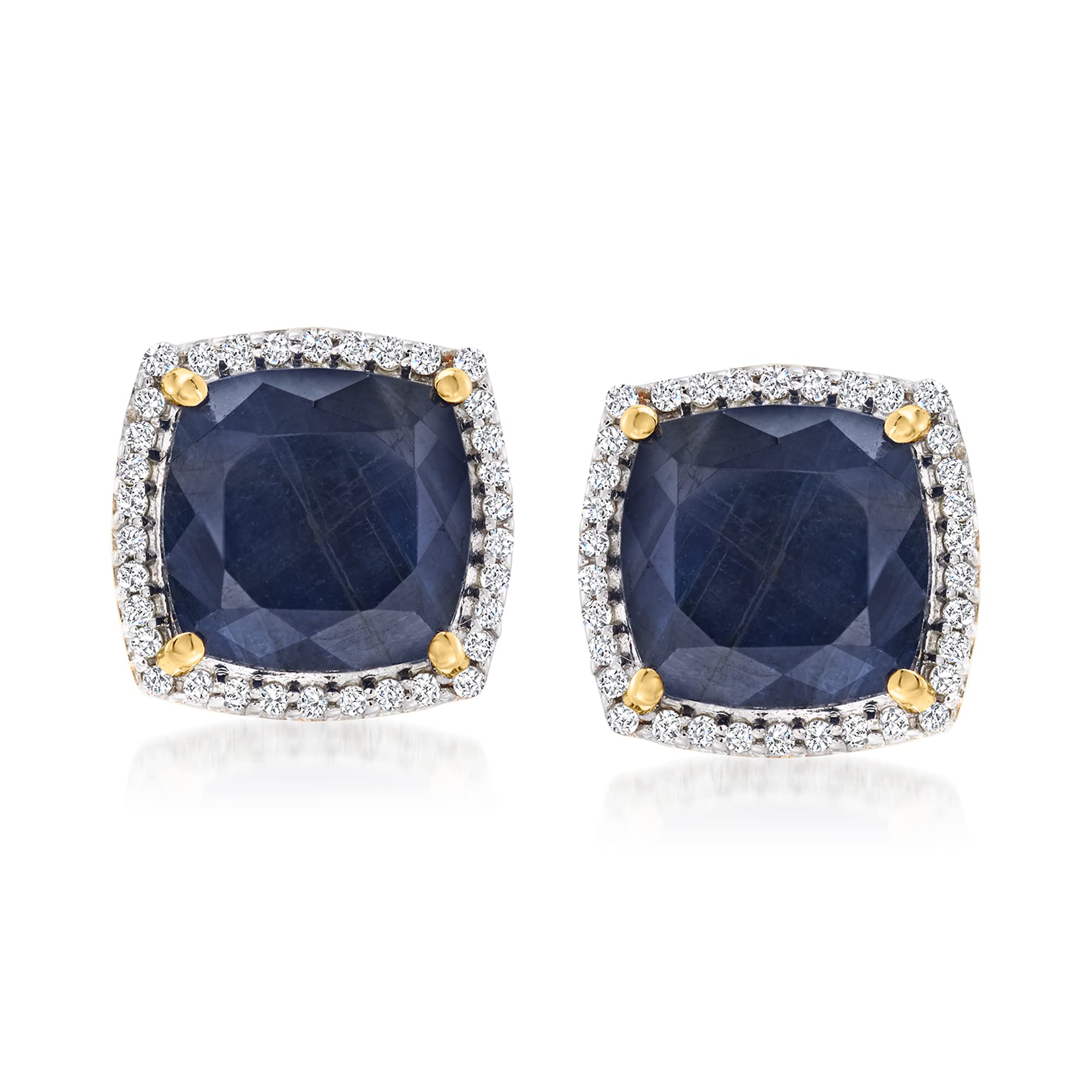 Ross-Simons 7.75 ct. t.w. Sapphire and .27 ct. t.w. Diamond Stud Earrings in 14kt Yellow Gold