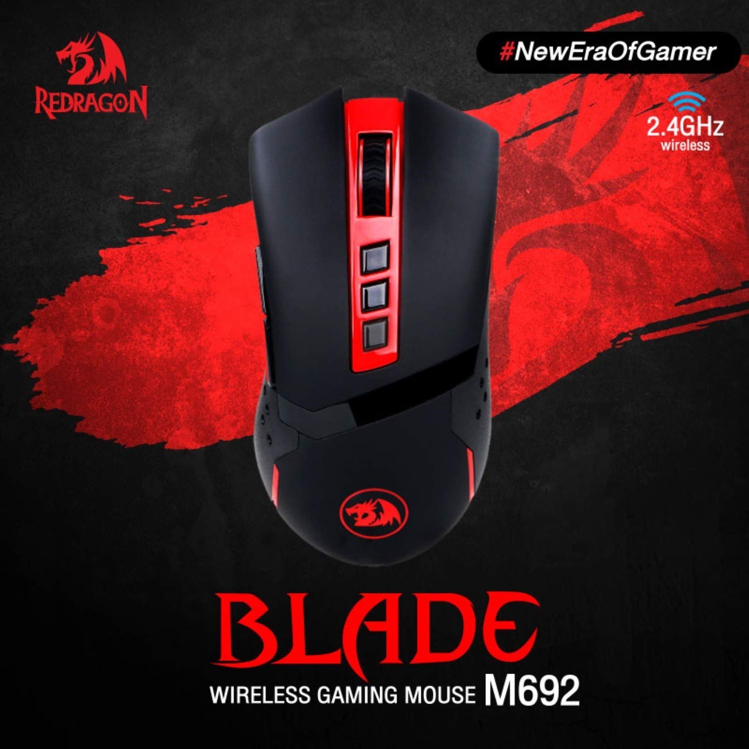 Redragon M692 Wireless Gaming Mouse RED LED Backlit MMO 9 Button Ambidextrous Programmable Cordless Computer Mice, Blade, 4800 DPI for Windows PC Gamer (Wireless Red LED Backlit)