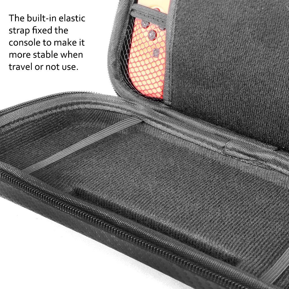 TJS Case for Nintendo Switch with [2 Pack Tempered Glass Screen Protector] Carbon Fiber Texture Hard Travel Carrying Case Shell Carry Pouch - Blue