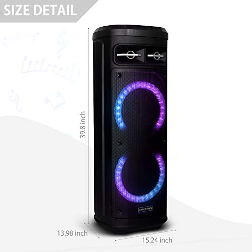 STARQUEEN Karaoke Machine Speaker for Adults Bluetooth Pa System with Dual 10 inch Woofer Colorful DJ Lights 2 Wireless Microphone Perfect for Party Speech Class