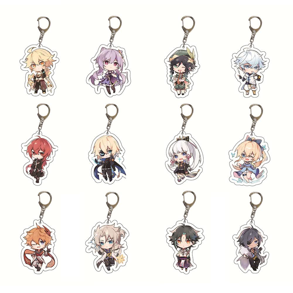 XHWUDI Genshin Impact keychain Set - Acrylic Keychain 30 Pack Genshin Anime Keychains with Key ring for men and Women