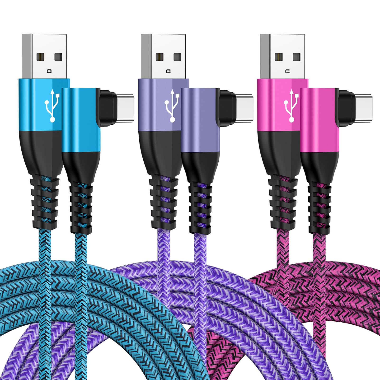 USB Type C Cable 6FT 3Pack Fast Charging Right Angle Cable,3.1A USB C Charger Phone Cord for iPhone 15 Pro,Samsung Galaxy A55 A35 A33 A32 5G S24 A15 A25 A14 A54 A11 A12 A13 A20 A21 A51 S22 S23,Moto,LG