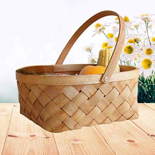 Woven Basket with Handle Wooden Handmade Rattan Storage Basket Storage Container Houseware Storage Basket for Camping Outdoor Party Park Beach (Large)