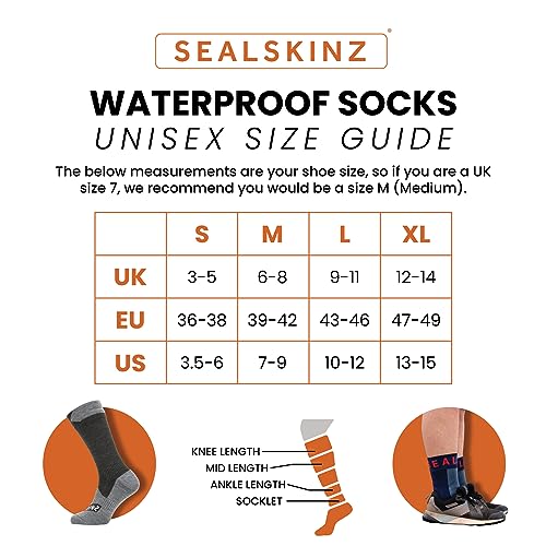 SEALSKINZ Standard Waterproof All Weather Ankle Length Sock with Hydrostop, Black/Grey, Medium
