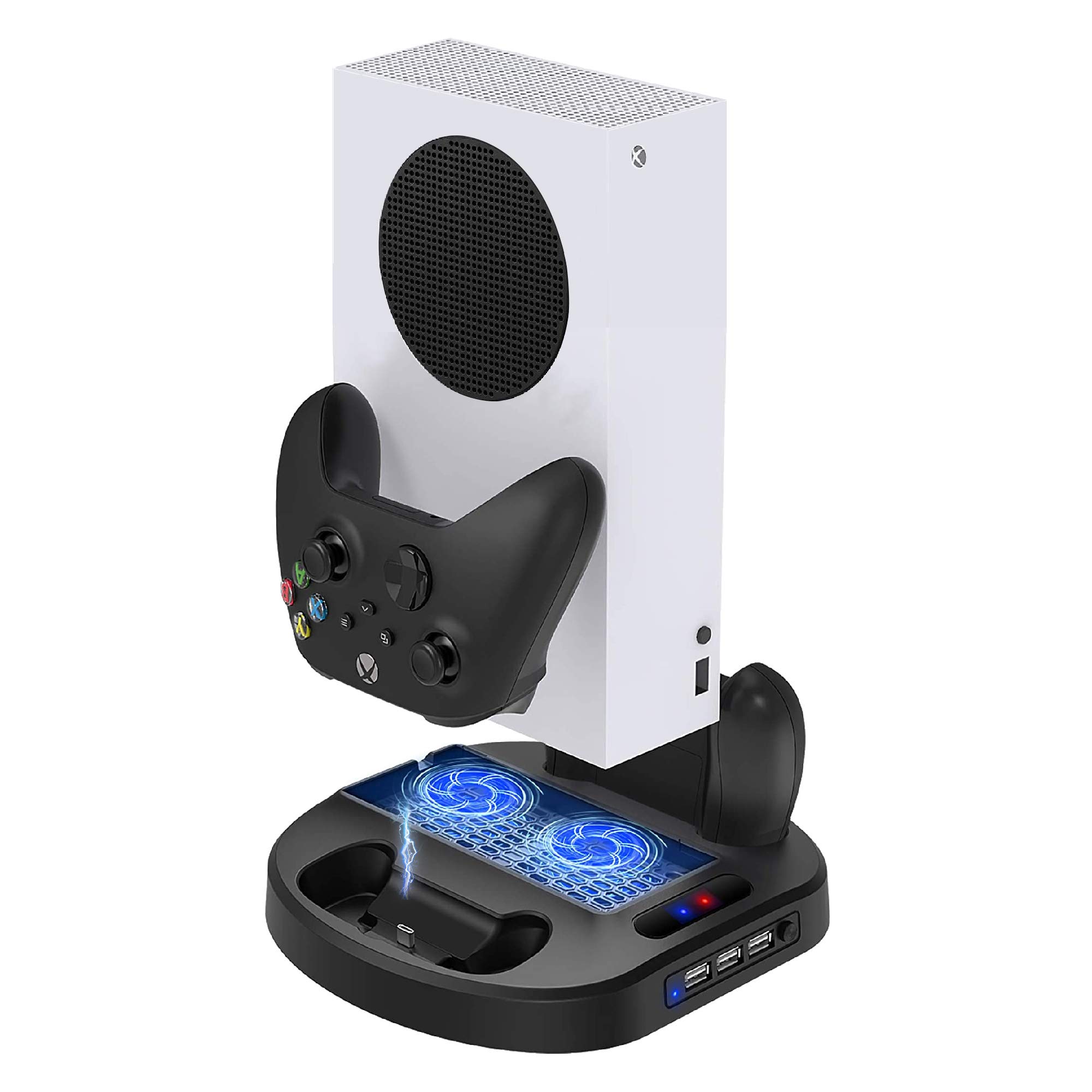 RHOTALL Cooling Fan for Xbox series S controller Charging Dock Station, Vertical Charging Stand with Controller Charger, LED Indicator and 3 USB Hubs