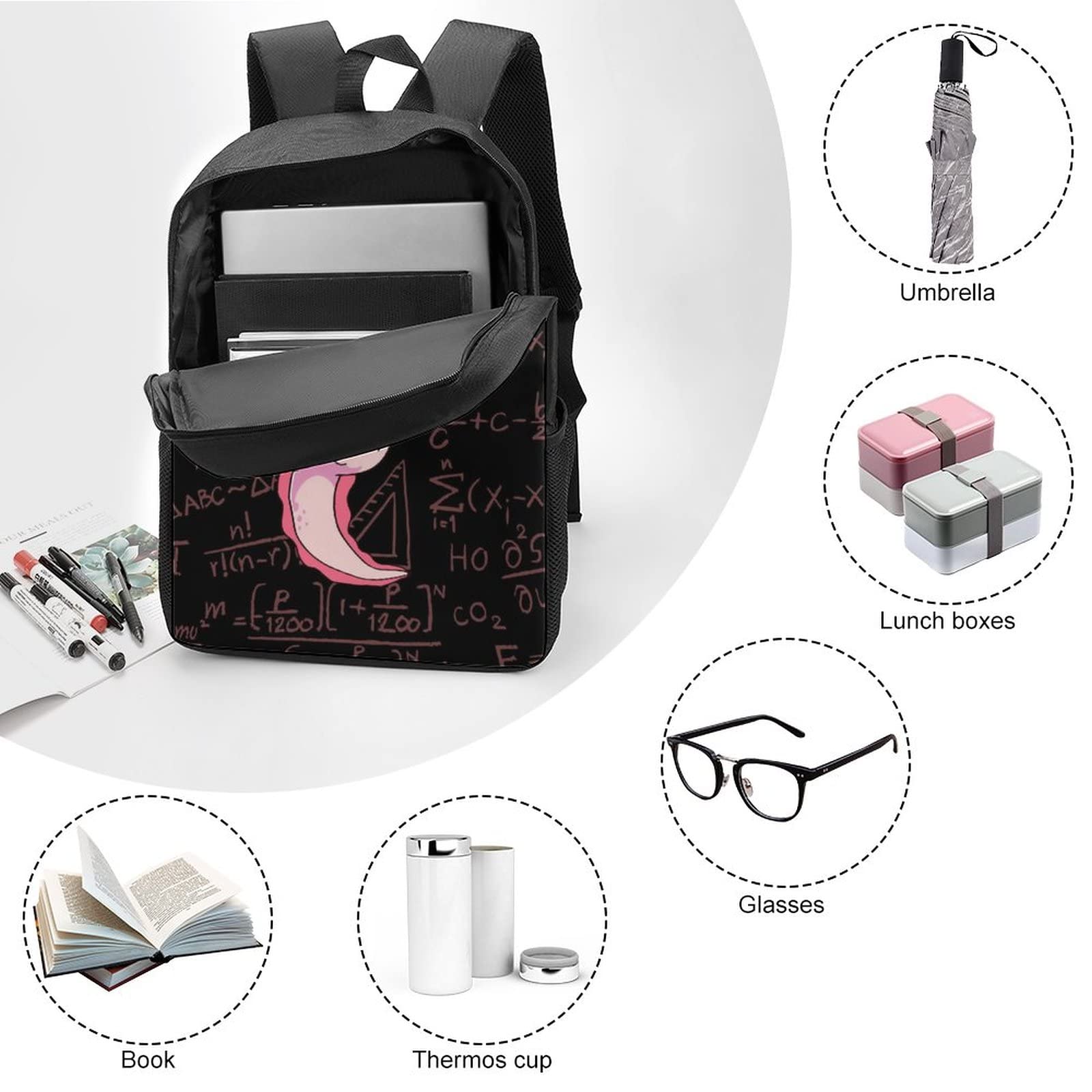 usmikeys Axolotl Backpack, Waterproof Bookbag for Boys Girls Back to School 17 Inch