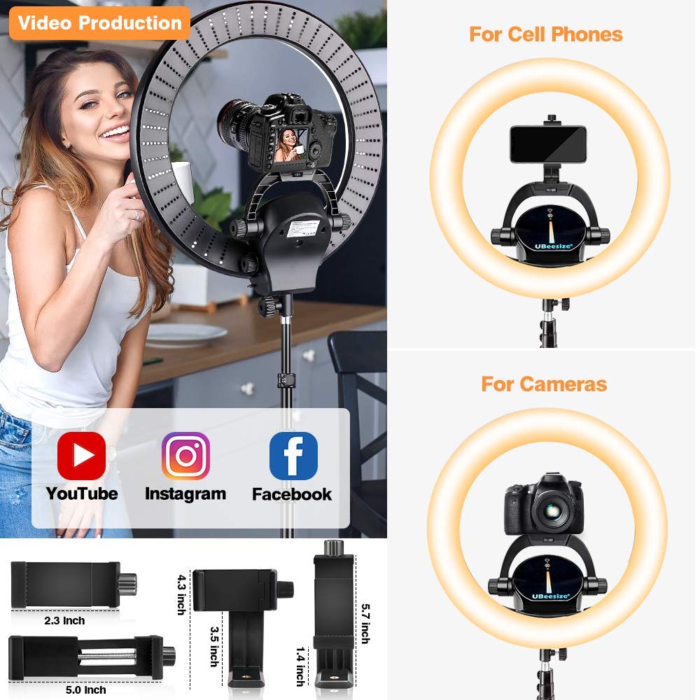 UBeesize Ring Light Kit: 17.5” Led Ring Light with Wireless Control, Professional Bi-Color 3000K-6000K Circle Lights, Up to 5000Lux, Compatible with DSLR Cameras, Cell Phones and Webcams