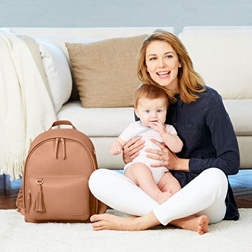 Skip Hop Diaper Bag Backpack: Greenwich Multi-Function Baby Travel Bag with Changing Pad and Stroller Straps, Vegan Leather, Caramel
