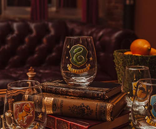 Toynk Harry Potter Hogwarts House Crests 12-Ounce Stemless Wine Glasses | Set of 4