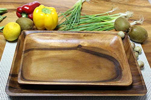 Wrightmart Wooden Trays, Set of 2, Decorative Rustic Food, Fruit, and Snack, Charcuterie-Appetizer Servers β Perfect Kitchen, Ottoman or Coffee Table Trays, Made from Acacia Wood