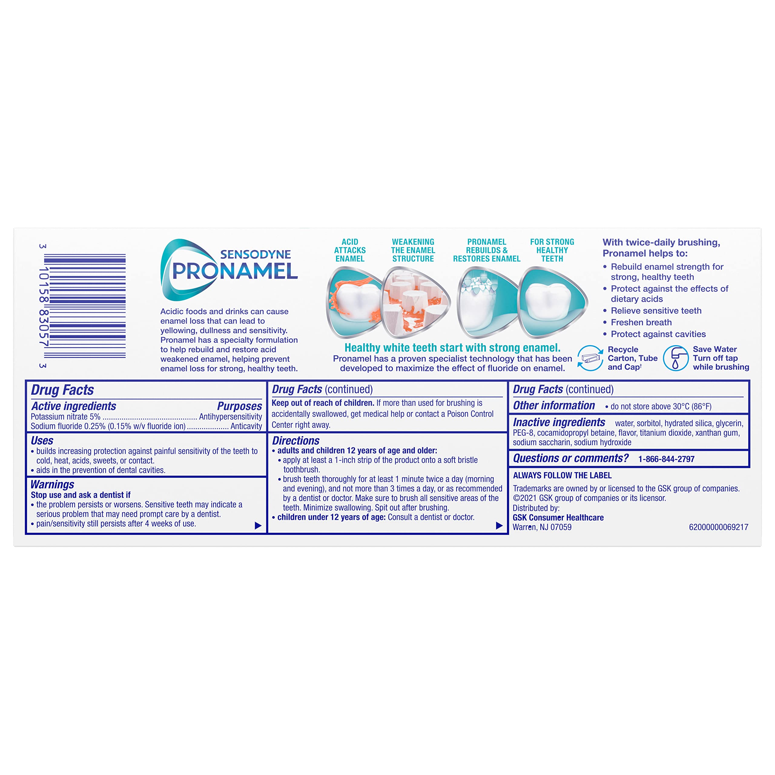 Sensodyne Pronamel Gentle Teeth Whitening Enamel Toothpaste for Sensitive Teeth, to Reharden and Strengthen Enamel - 4 Ounces (Pack of 2)