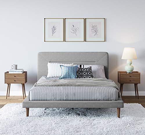 Serta Sierra Collection Upholstered Platform Bed, Low-Profile Design, Tufted Headboard, Soft Textured Fabric, Requires No Box Spring, Queen-Size, Gray