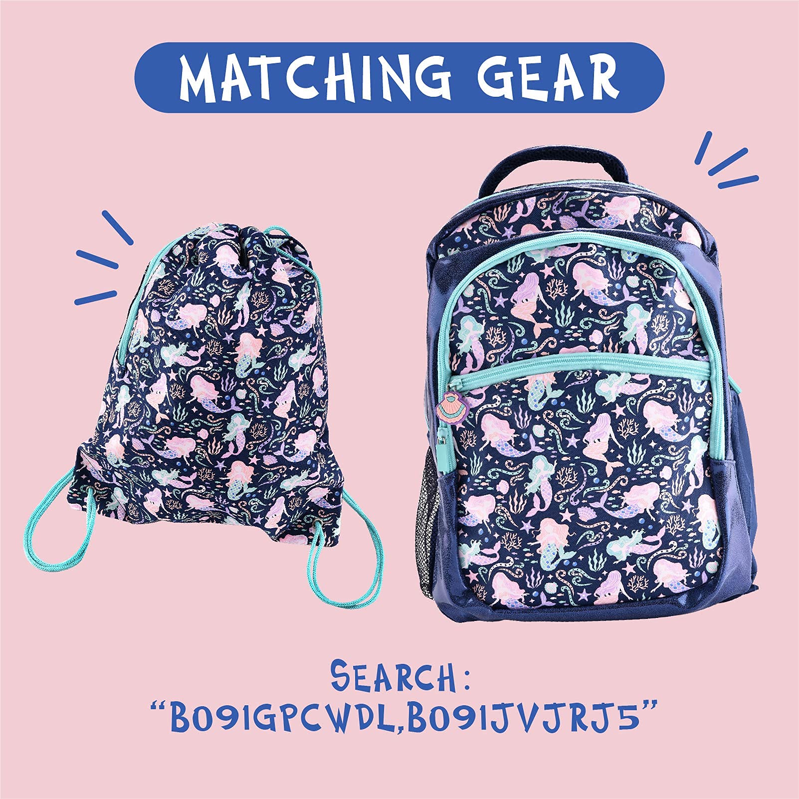 SPENCIL School Backpack for Girls & Boys, Large Cute Cartoon Print Light Weight Elementary Backpack for Kids (mermaid)