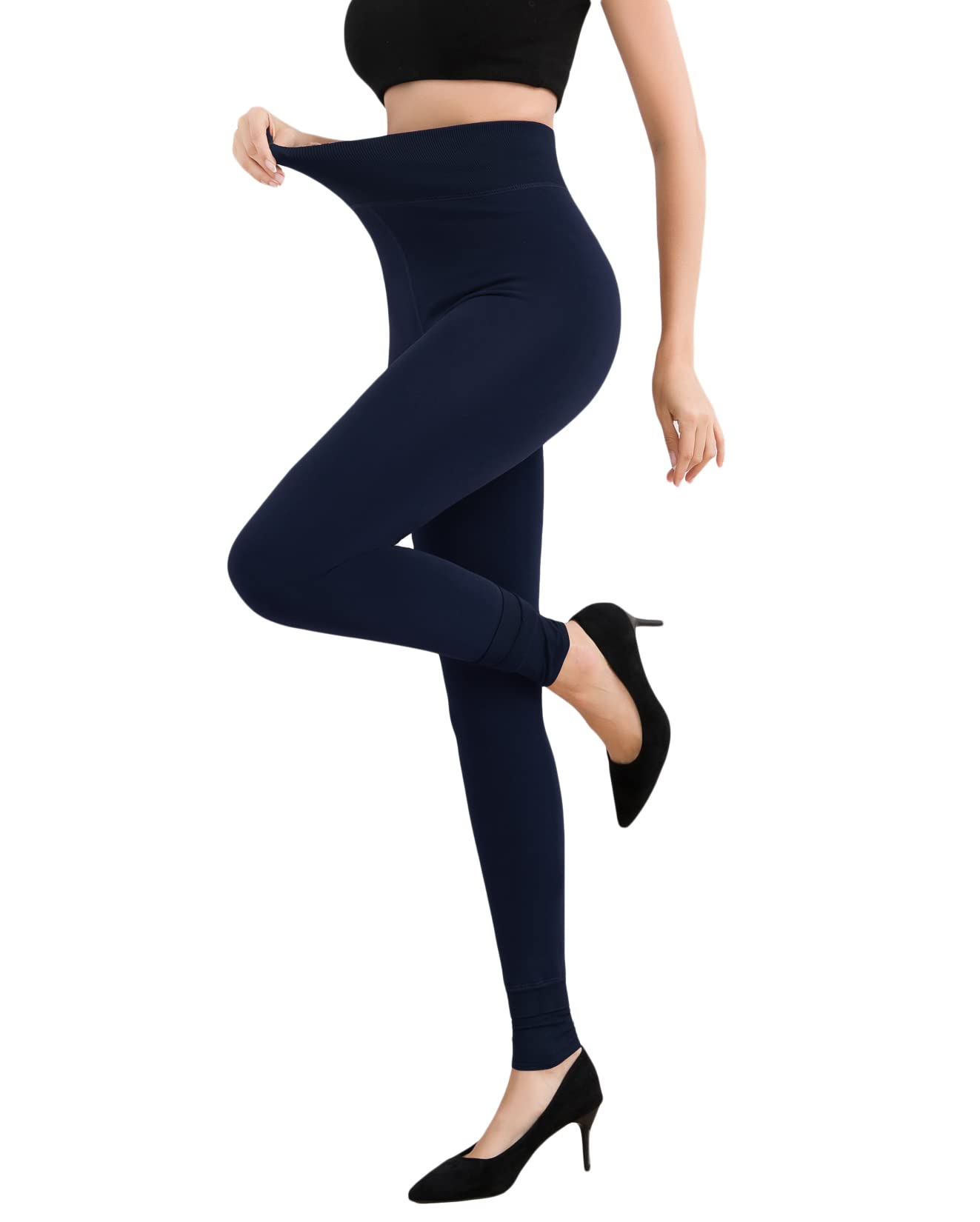 Romastory Women's Winter Warm Fleece Lined Tights High Waisted Elastic Leggings Pants (Black),Free Size Fits ( US S/M )