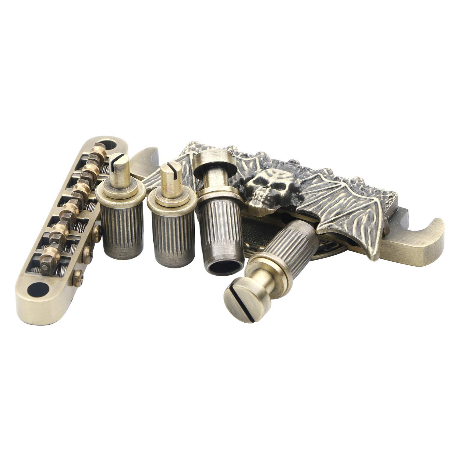 Swhmc 6 String Chrome Guitar Roller Saddle Tune-O-Matic Bronze Bridge Tailpiece for LP Electric Guitar Replacement Parts, Pack of 1