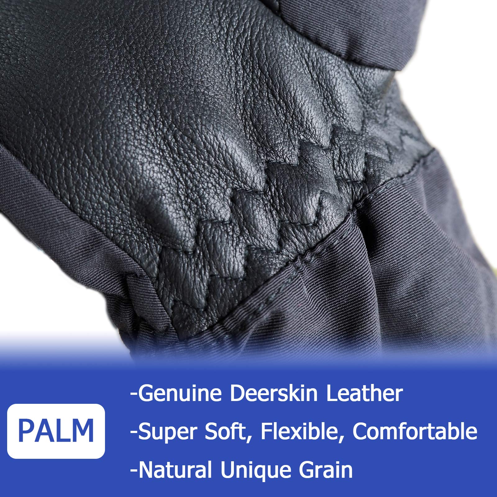 SKYDEER Waterproof Cold Weather Deerskin Leather Winter Ski Gloves (SD8648T/XL)