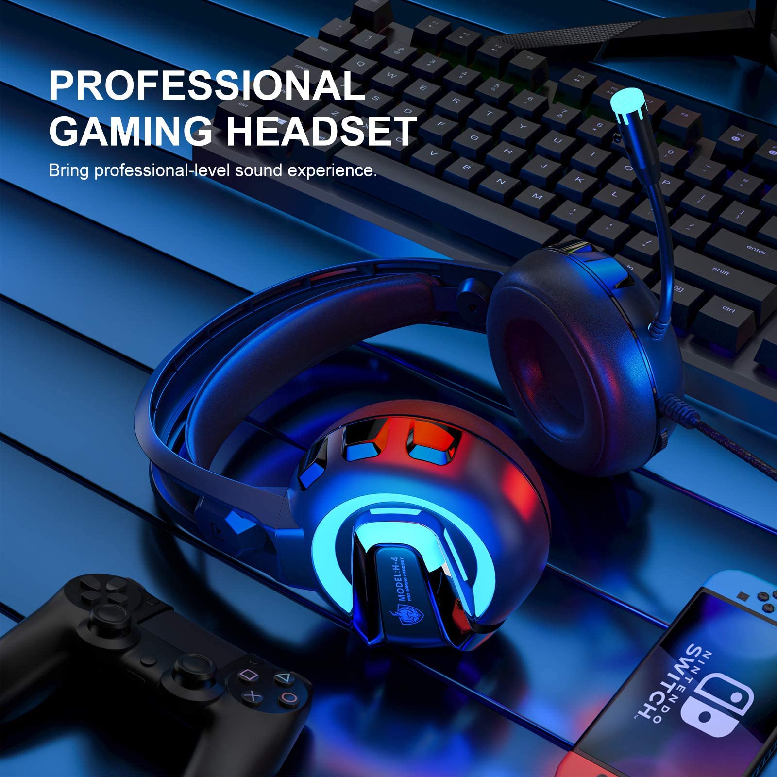 YOTMS Wired Gaming Headset,H9 Gaming Headset for Xbox One, PS4, PS5, PC, Controller, Noise Cancelling Over Ear Headphones with Mic, Bass Surroun (Black Blue)