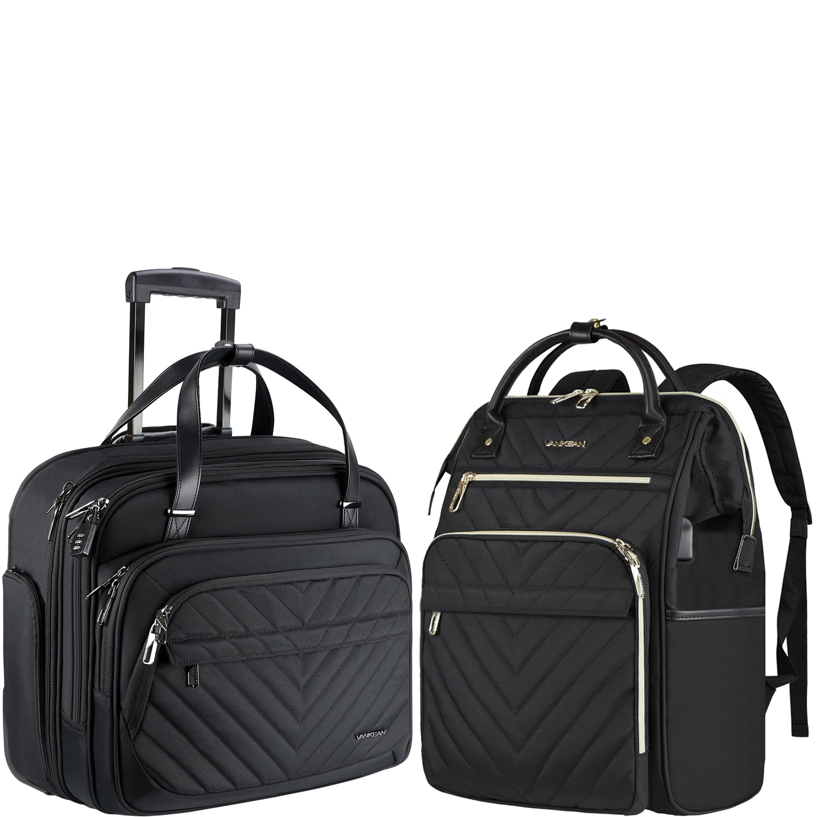 VANKEAN Rolling Laptop Bag for Women Laptop Backpack Bundle