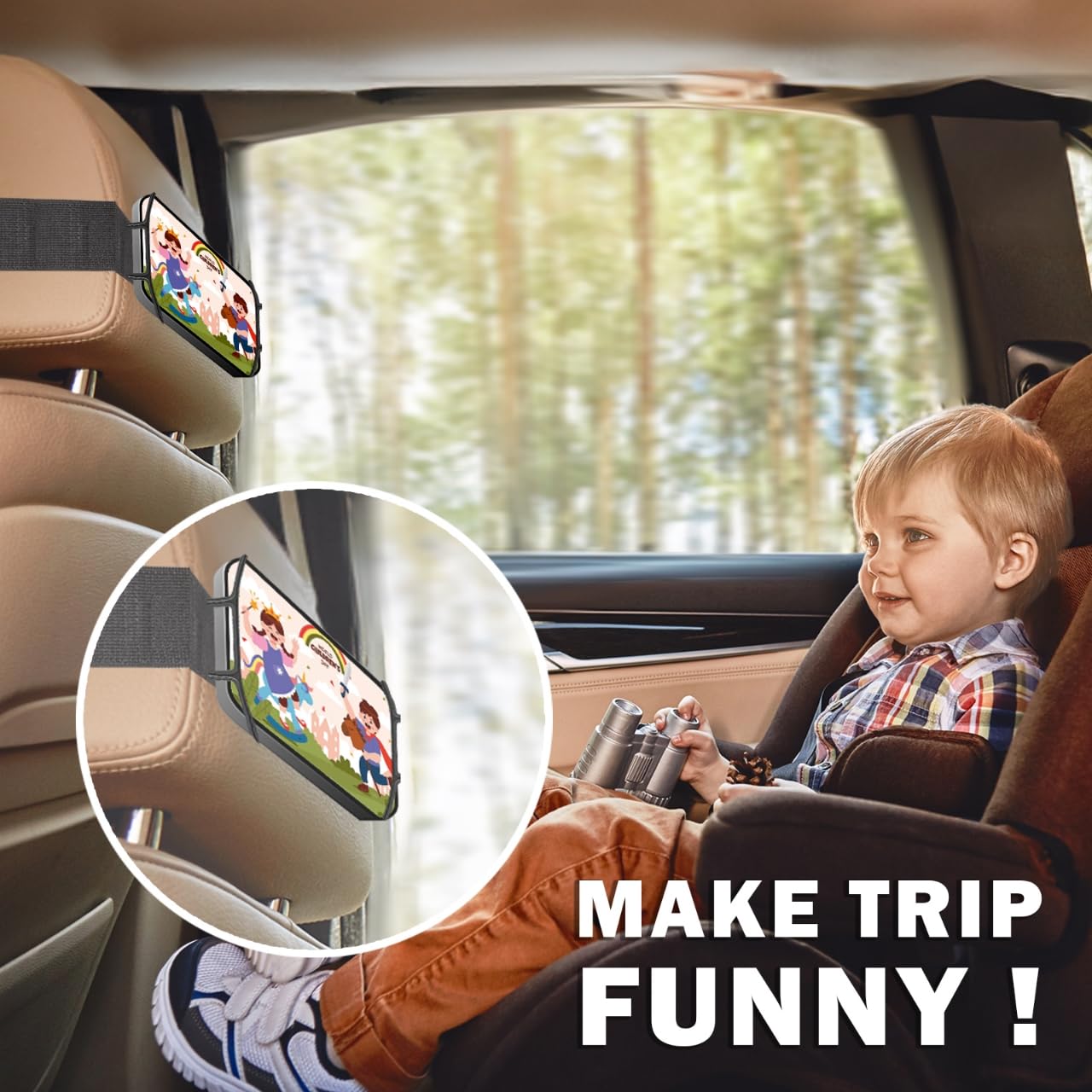 YAARHEJ Car Headrest Phone Holder for Kids Back Seat - Compatible with iPhone, Samsung and Other Cell Phones - Soft Adjustable Silicone Holding - Fits 9-33 Inch Circumference