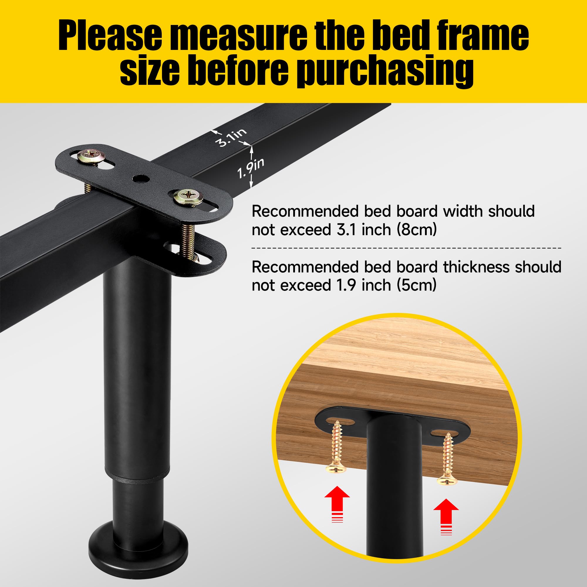 ZhouDaShu Adjustable Height Bed Frame Center Support Legs Replacement with Wider Base,Bed Reinforcement Kit for Metal/Wood Slats,Height from 5" to 9",Black-Set of 2
