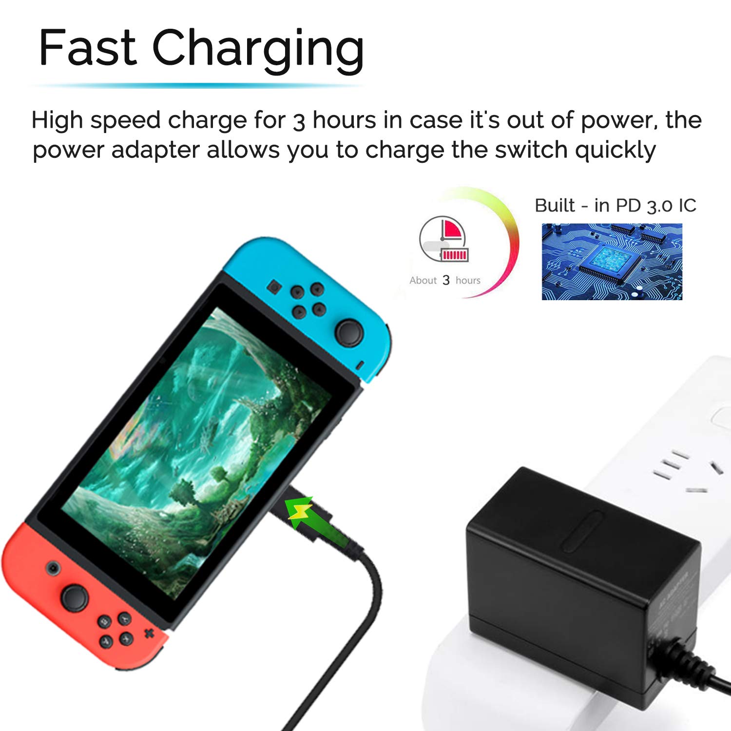 Switch Charger, Fast Travel Wall Charger AC Adapter Power Supply 15V 2.6A Fast Charging Kit for Nintendo Switch Switch/Switch Lite/Switch OLED, Support TV Mode