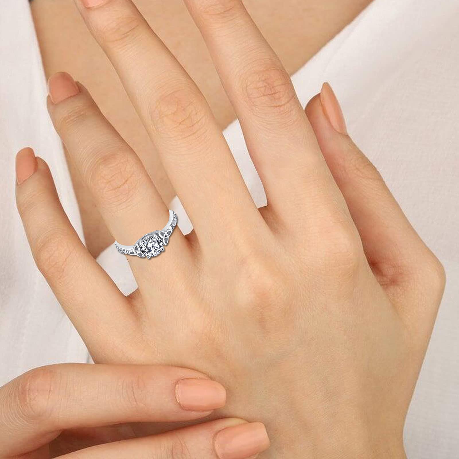 YL Celtic Knot Rings for Women 925 Sterling Silver Cubic Zirconia Statement Rings-size7