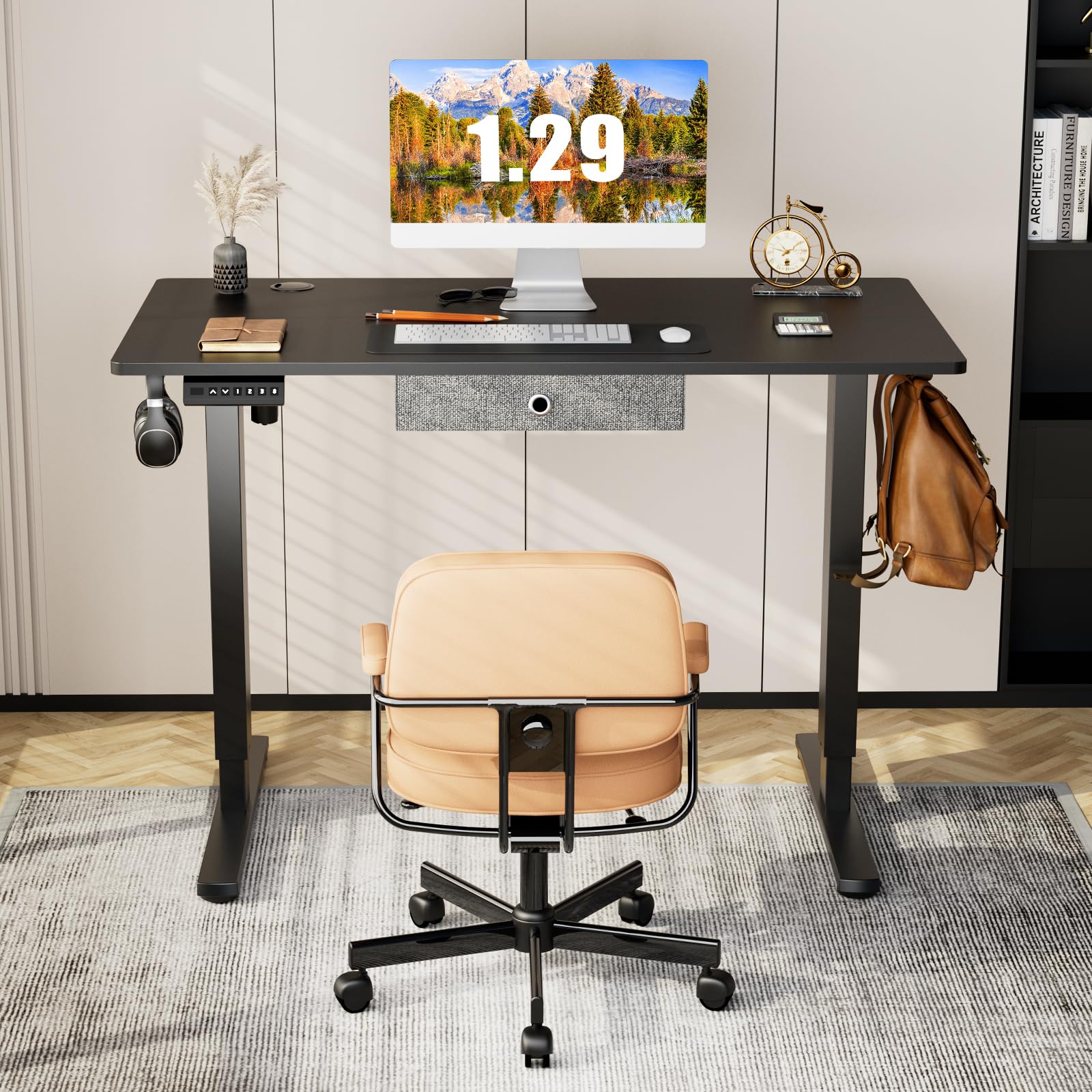 Standing Desk with Drawer, 40 x 24 Inch Home Office Electric Stand Up Desk with Drawer Storage, Height Adjustable Sit Stand Ergonomic Computer Desk with Wire Hole and Hook for Workstation, Study