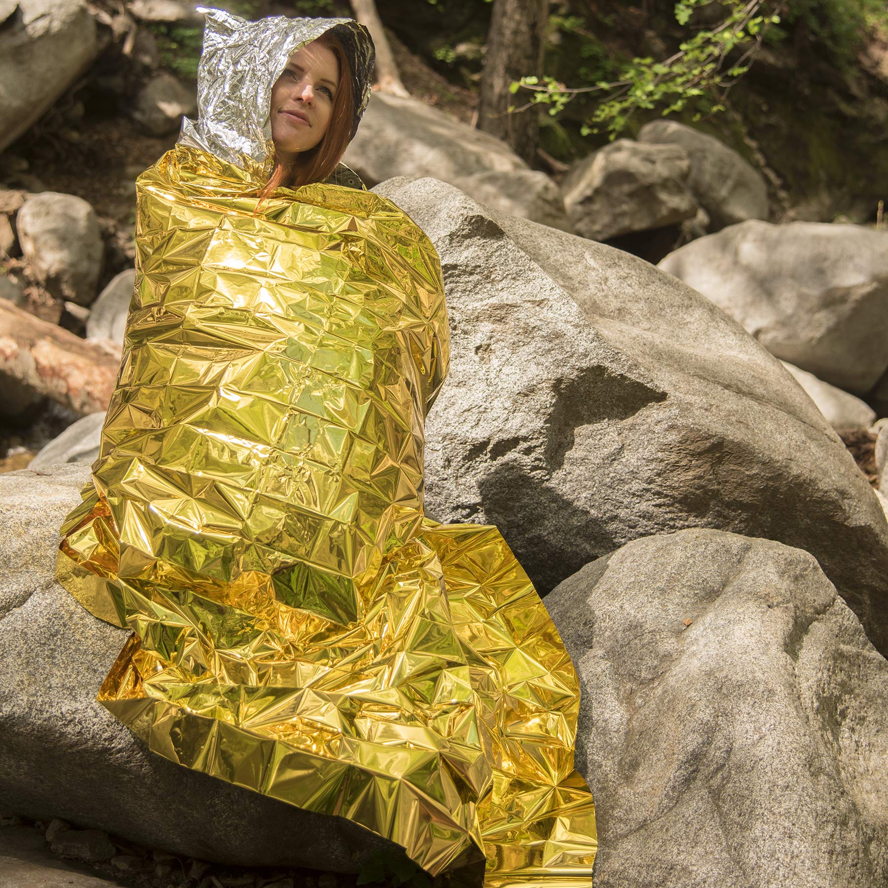 TEBRION 8 Packs Extra Large - 63β x 82β Double Sided Emergency Thermal Foil Authentic Mylar Space Blankets Designed for NASA - Perfect for Bug Out Bag, Survival Kit, Camping, Auto, Outdoors
