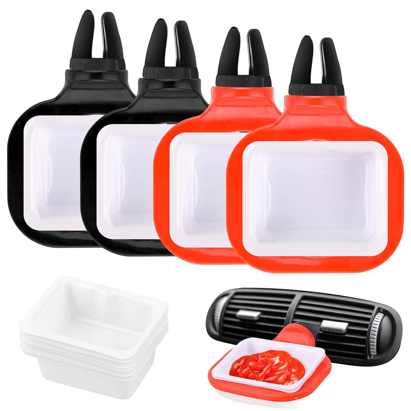 WXJ13 4 Pieces Sauce Holder for Car Dip Vent Clip for Sauce Mini Sauce Holder with 10 Replacement Jam Box Mini Dipping Cups Removable Dipping Sauces Holder Dipping Dish Container for Ketchup