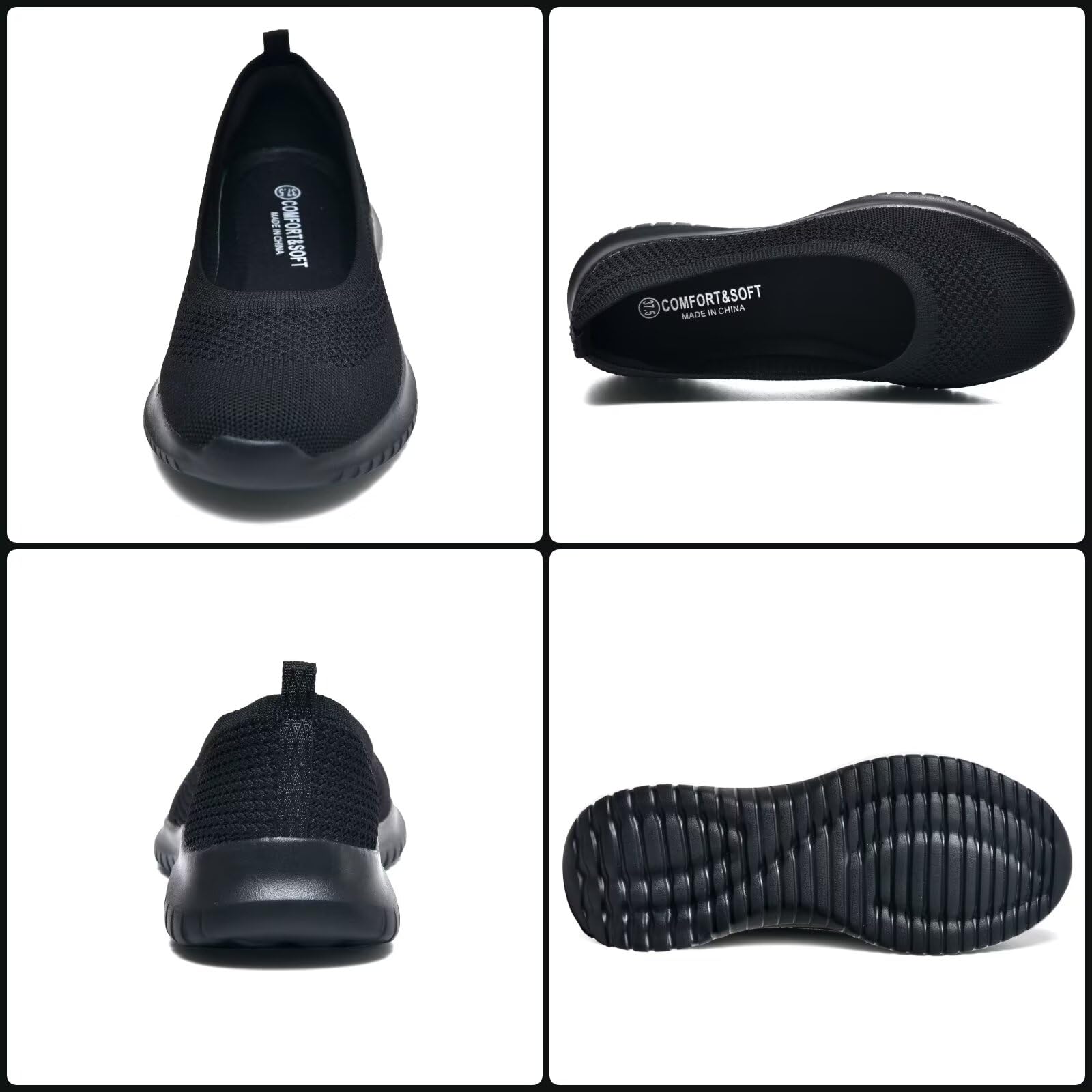 Zuwoigo Women’s Slip-On Walking Shoes Lightweight & Comfortable Casual Loafers Breathable Sneakers 7 B(M) US All Black