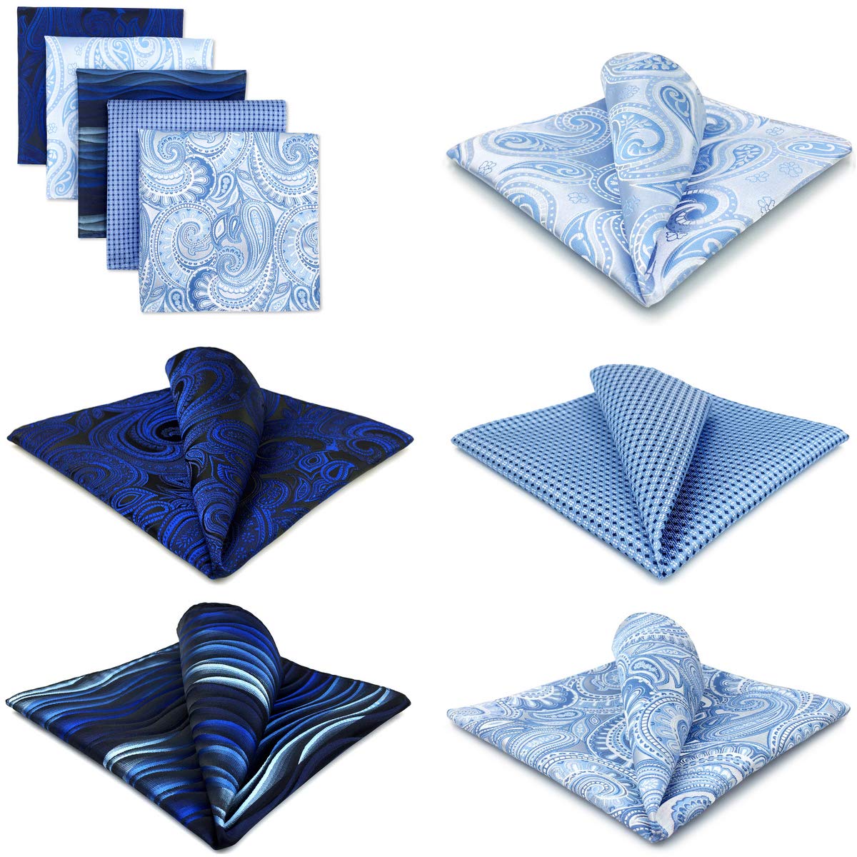 SHLAX&WING 5 Pieces Assorted Mens Silk Pocket Square Handkerchiefs Set Lot 30