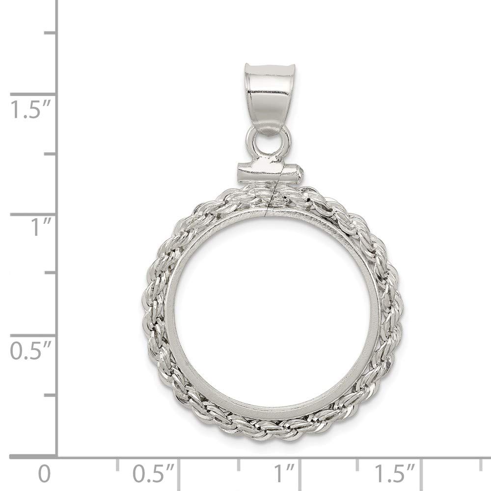 Solid 925 Sterling Silver 21.1 x 2mm $0.05 Rope Coin Bezel Pendant (38mm x 29mm)