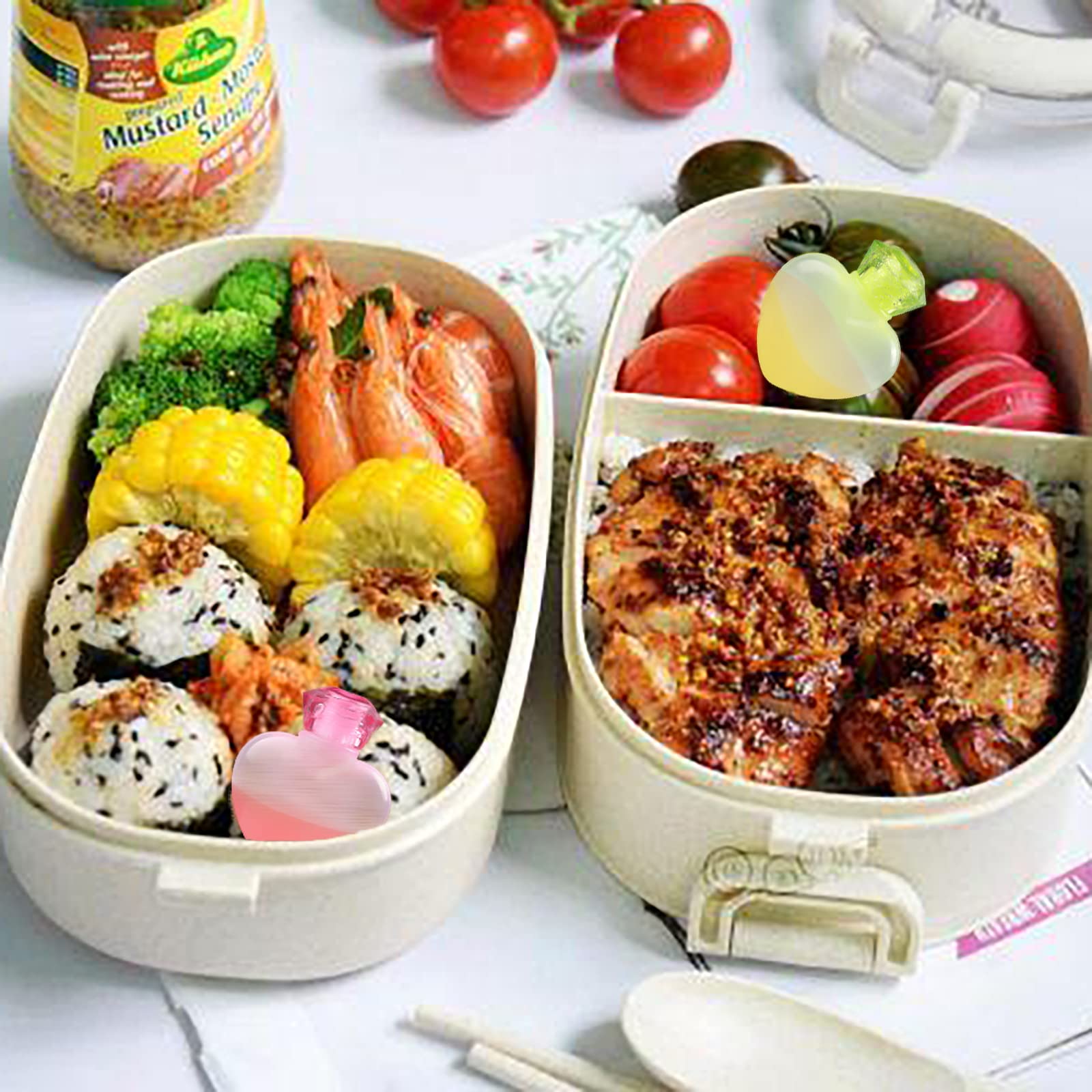 WXOIEOD 8 Pieces Mini Condiment Bottles for Lunch Box, Mini Ketchup Bottle for Kids Lunches, Cute Heart Condiment Squeeze Bottles Plastic Sauces Containers for Kids School Bento Box Accessories