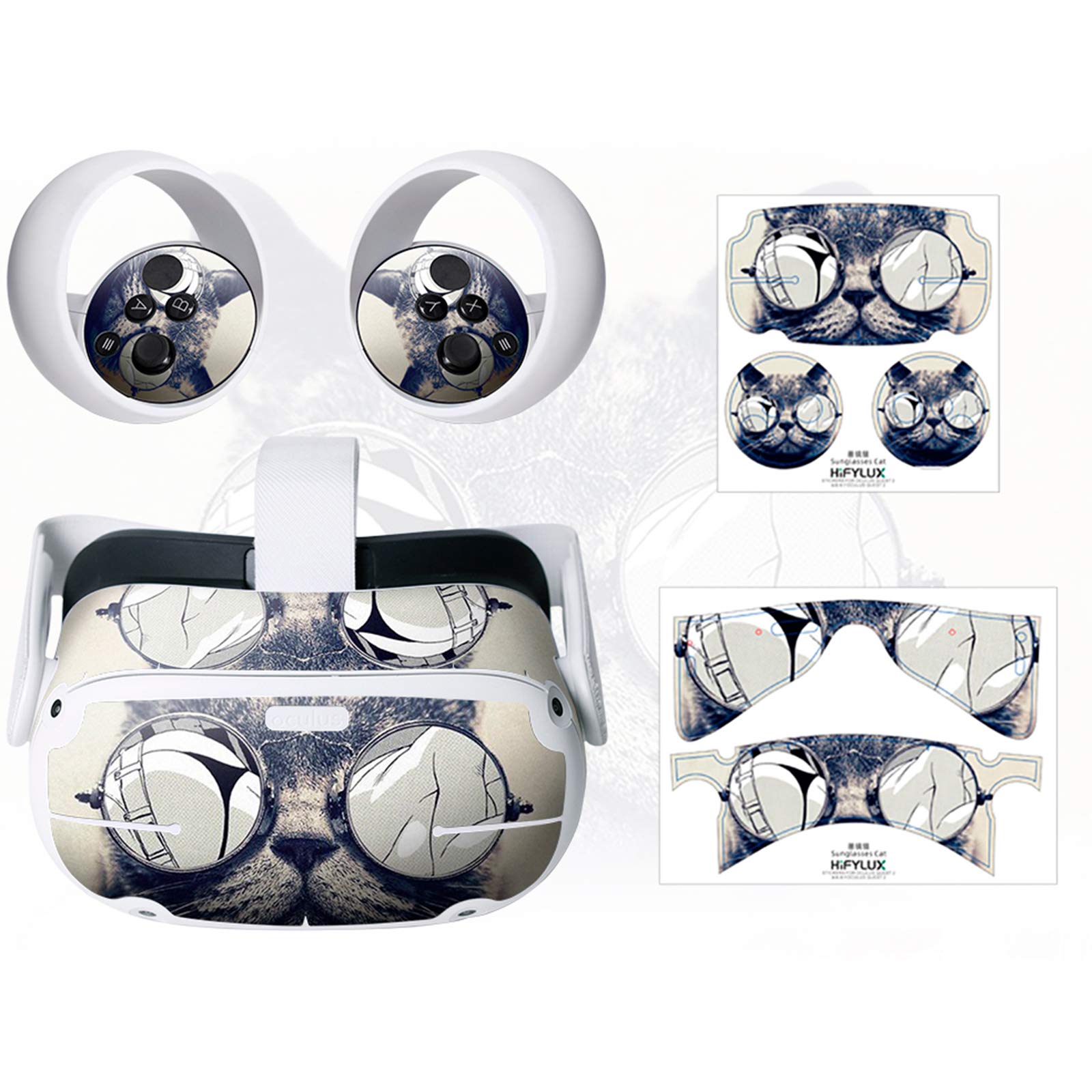 VR Headset and Controller Sticker PVC Fingerprint-proof Stickers Skin Virtual Reality Protective Accessories Compatible with Oculus Quest 2 VR Headset Controller Grip