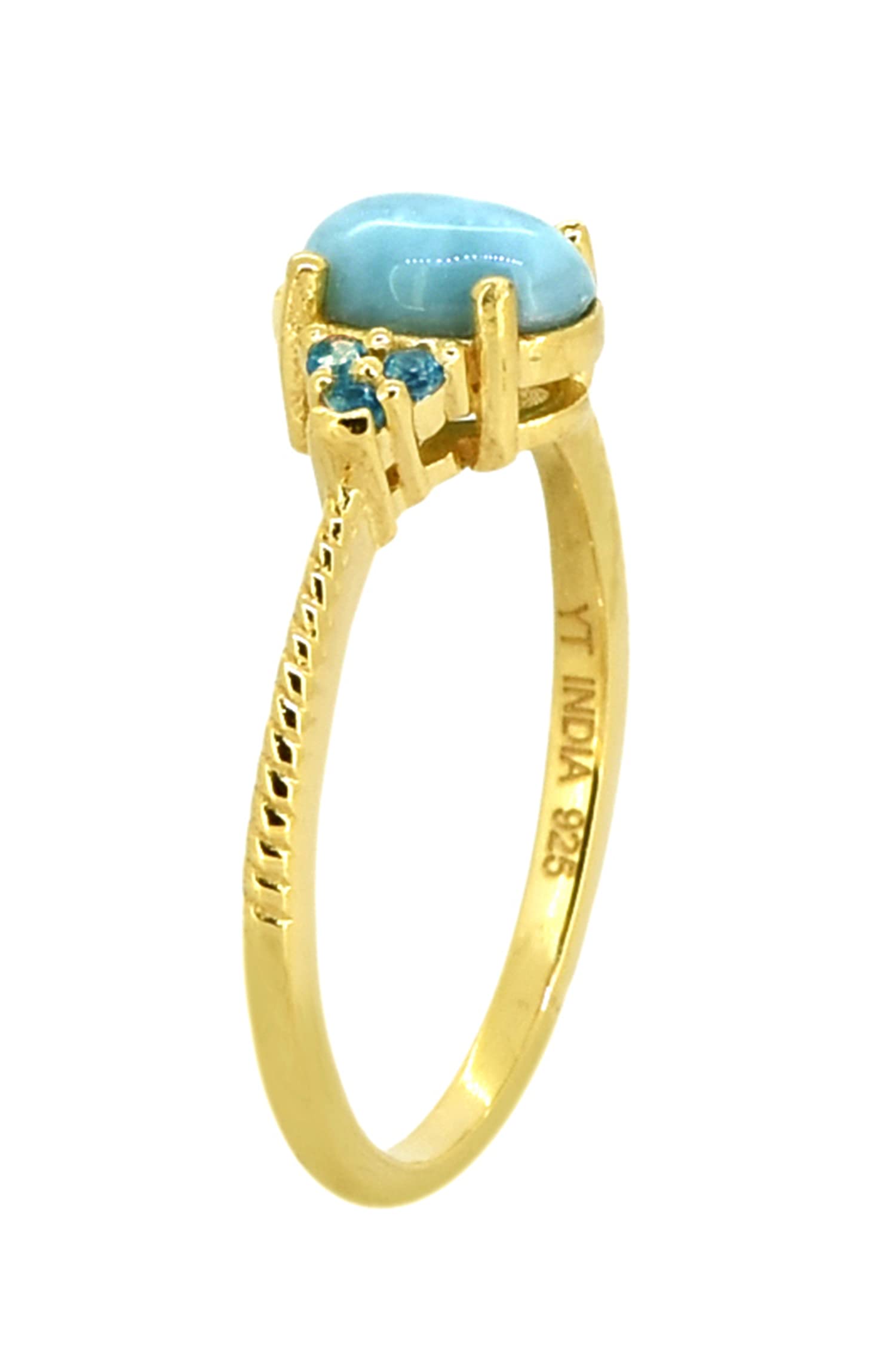 YoTreasure 18kt Gold Over Silver Larimar & London Blue Topaz Dainty Ring