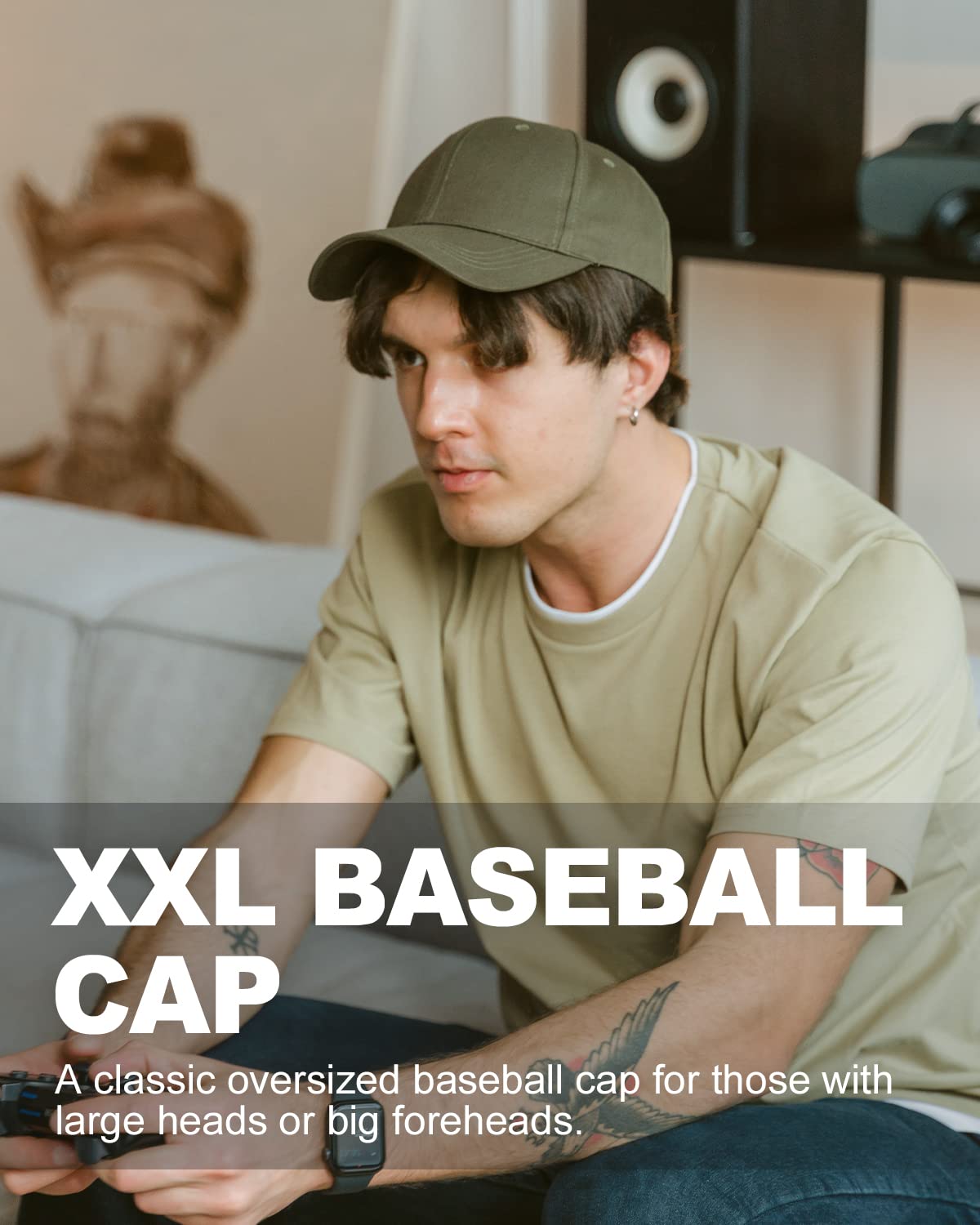 Zylioo Oversize XXL Baseball Caps,Large Dad Hats for Big Heads 23.5"-25.5",Adjustable Soft Walking Cap