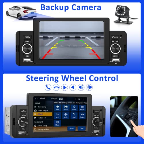 Single Din Touchscreen Car Stereo with Apple CarPlay Android Auto: 5 Inch Car Radio with Bluetooth Hands-Free FM USB Mirror Link for Android/iOS, Backup Camera + Microphone